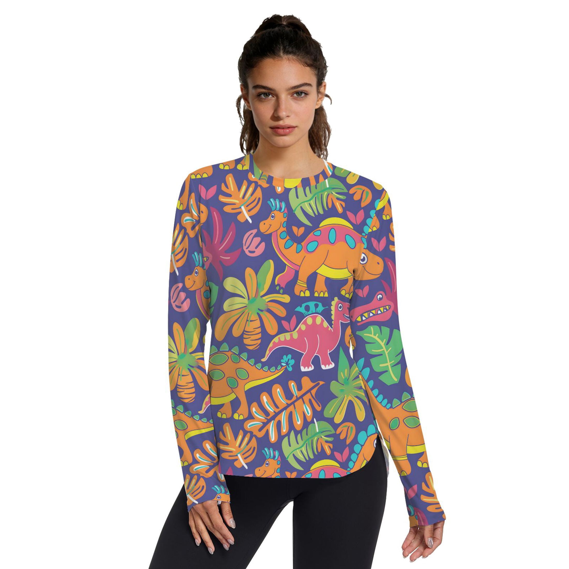 Bright Dinosaur Pattern Women's Activewear UPF 50+ Sun Protection Shirt ...