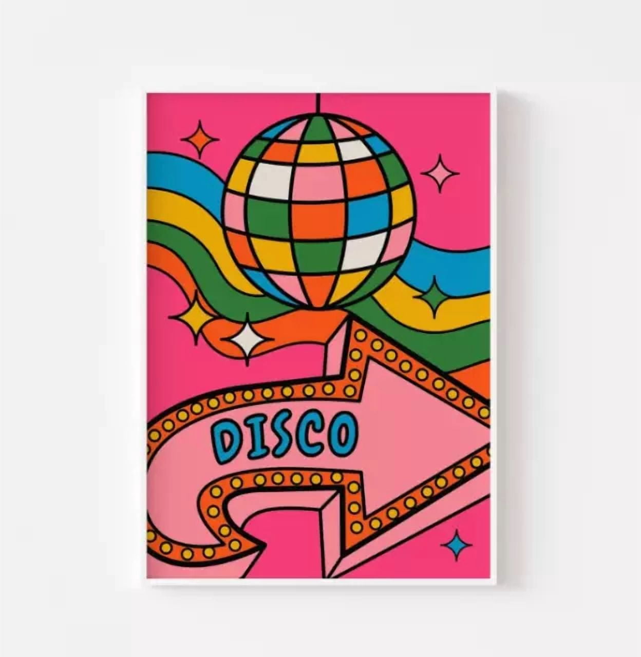 Bright Disco This Way Print - Disco Ball Pink Disco Kitchen Disco ...
