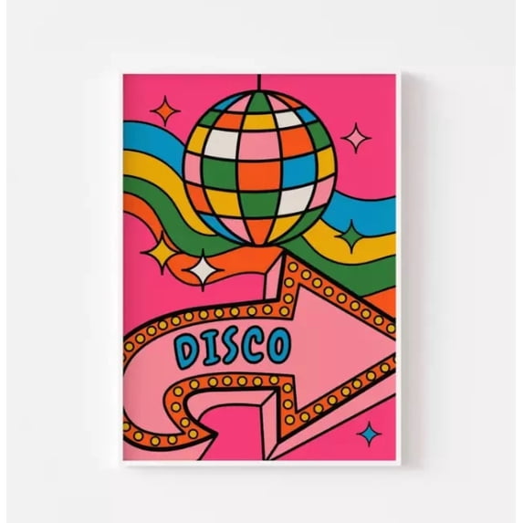 Bright Disco This Way Print - Disco Ball Pink Disco Kitchen Disco ...