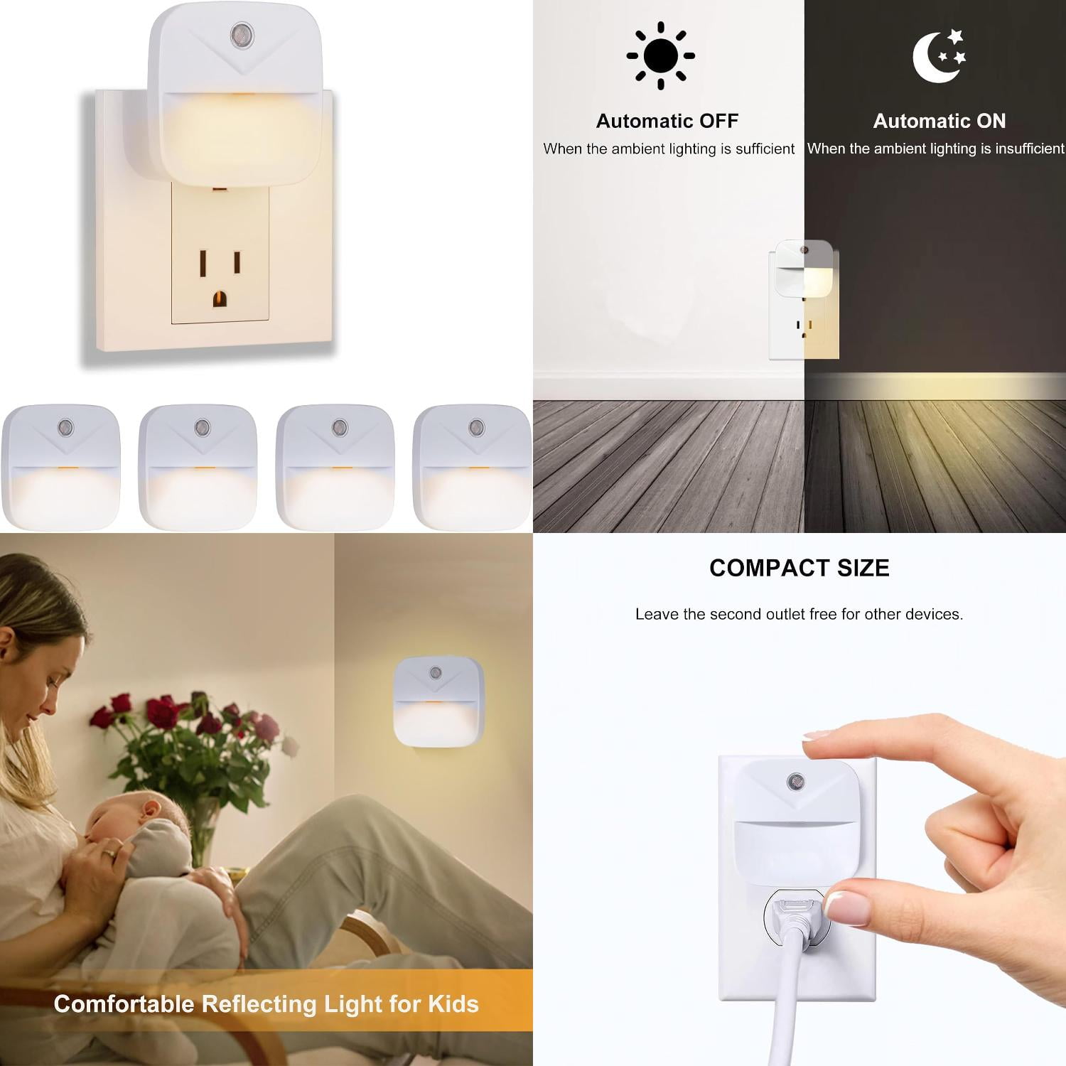 Bright and Energy Efficient Compact Cool Light Nightlights Plug in with ...