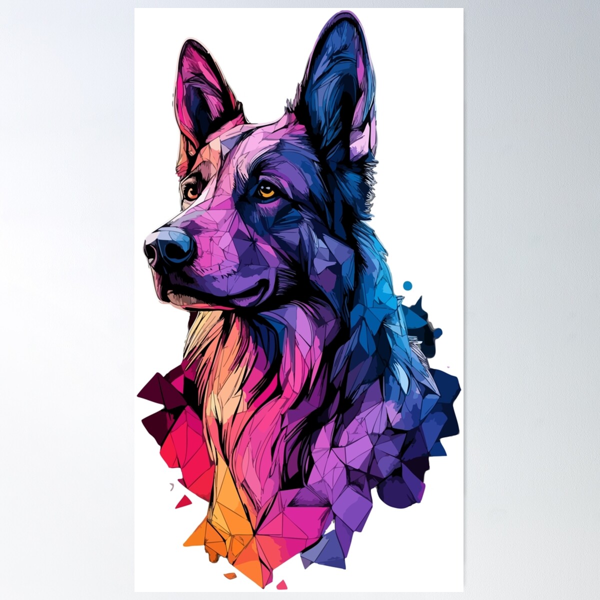 Bright Faceted German Shepherd Poster Wall Art, Modern Wall Decor For ...