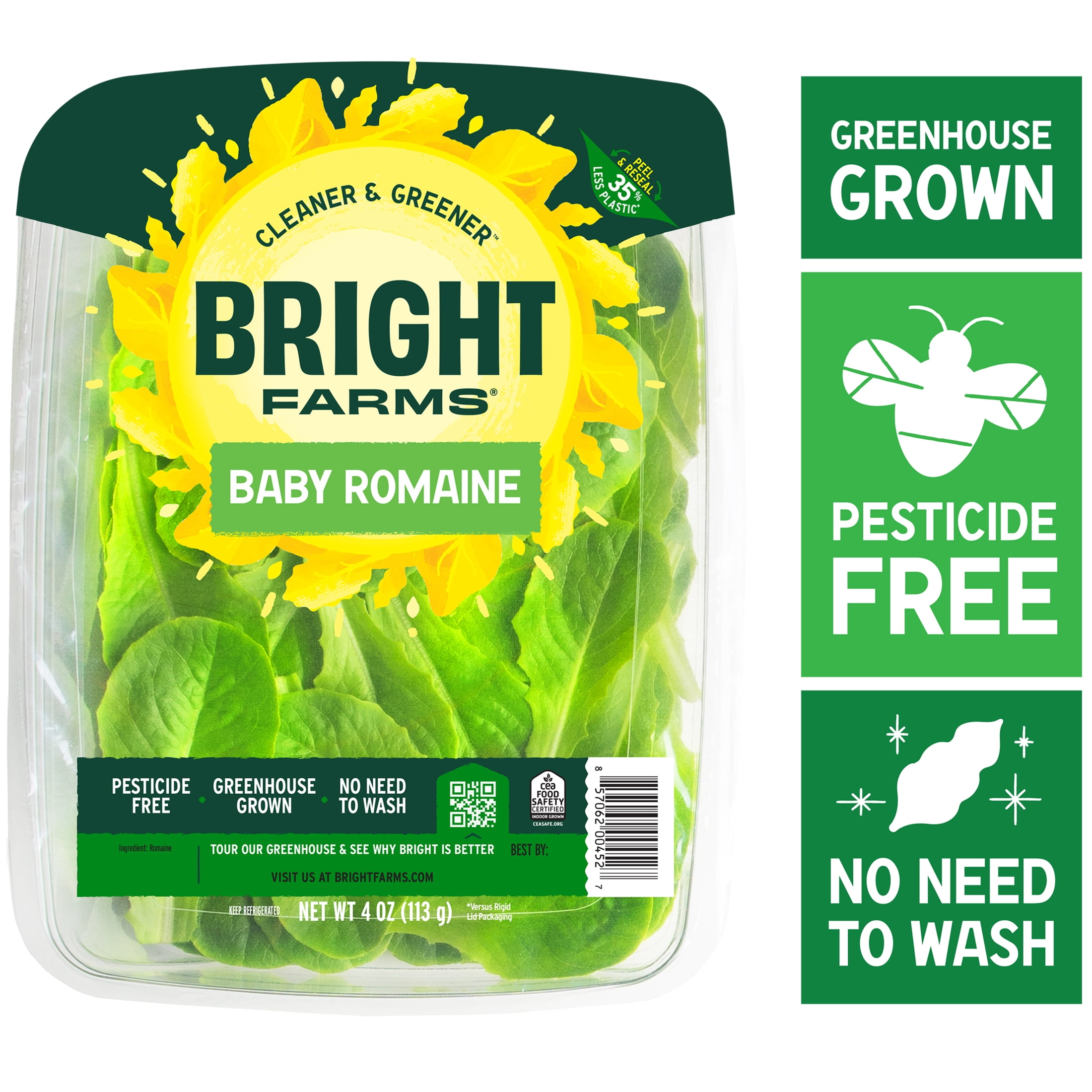 Bright Farms Local Baby Romaine Light & Crispy, 4.0 oz - Walmart.com
