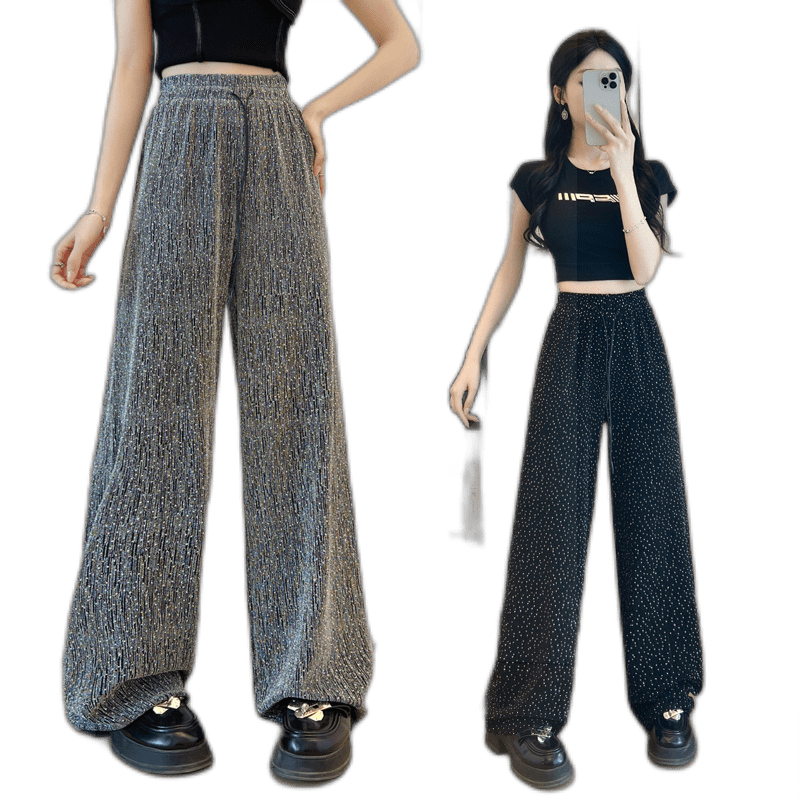 Bright Flash Drill Drill Wide Leg Pants Women'S Spring High Waist Loose ...