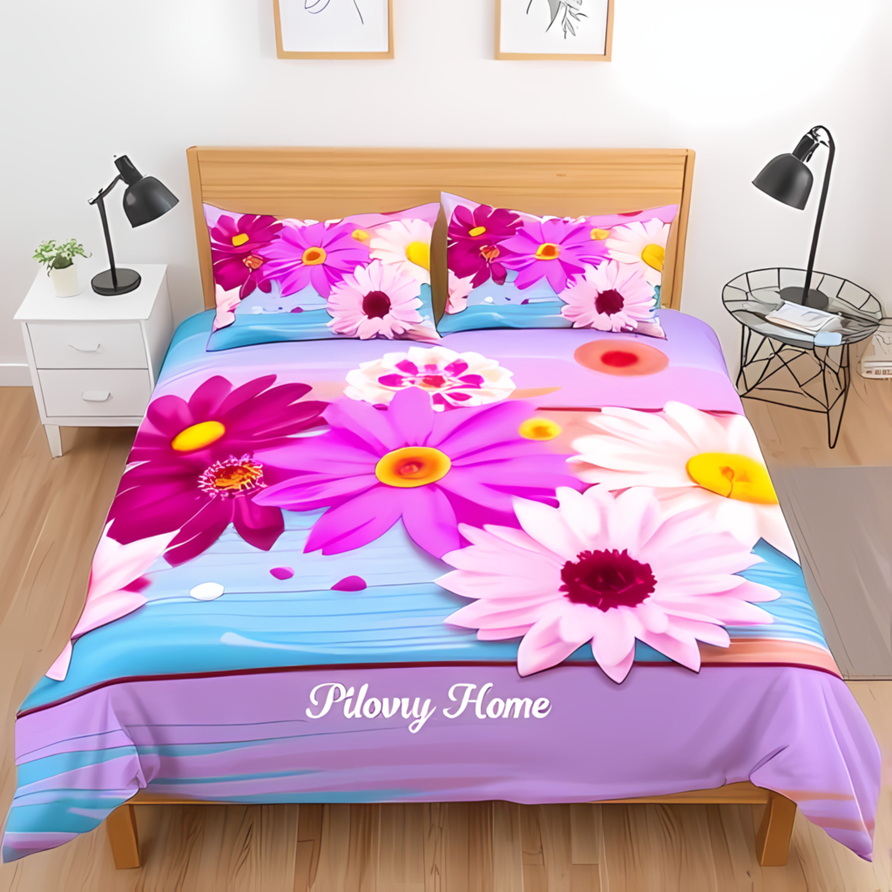 Bright Floral 3-Piece Duvet Cover Set - Cheerful Pink & Magenta Flowers ...