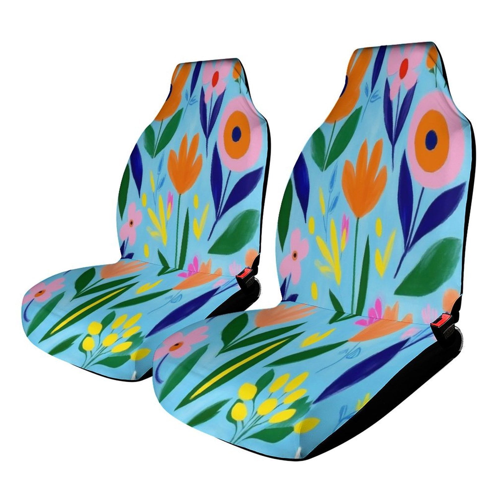 Bright Floral Blue Background Art Car Seat Covers Front Seats Universal ...