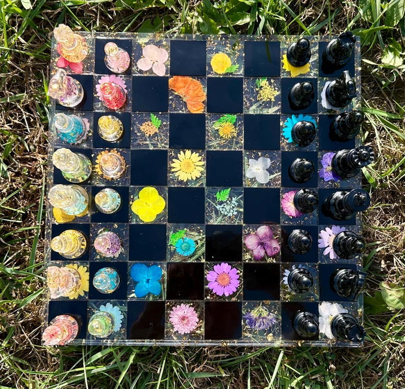Bright Floral Chess Board ~ Colorful Rainbow Flower Chess Set ~ Real ...