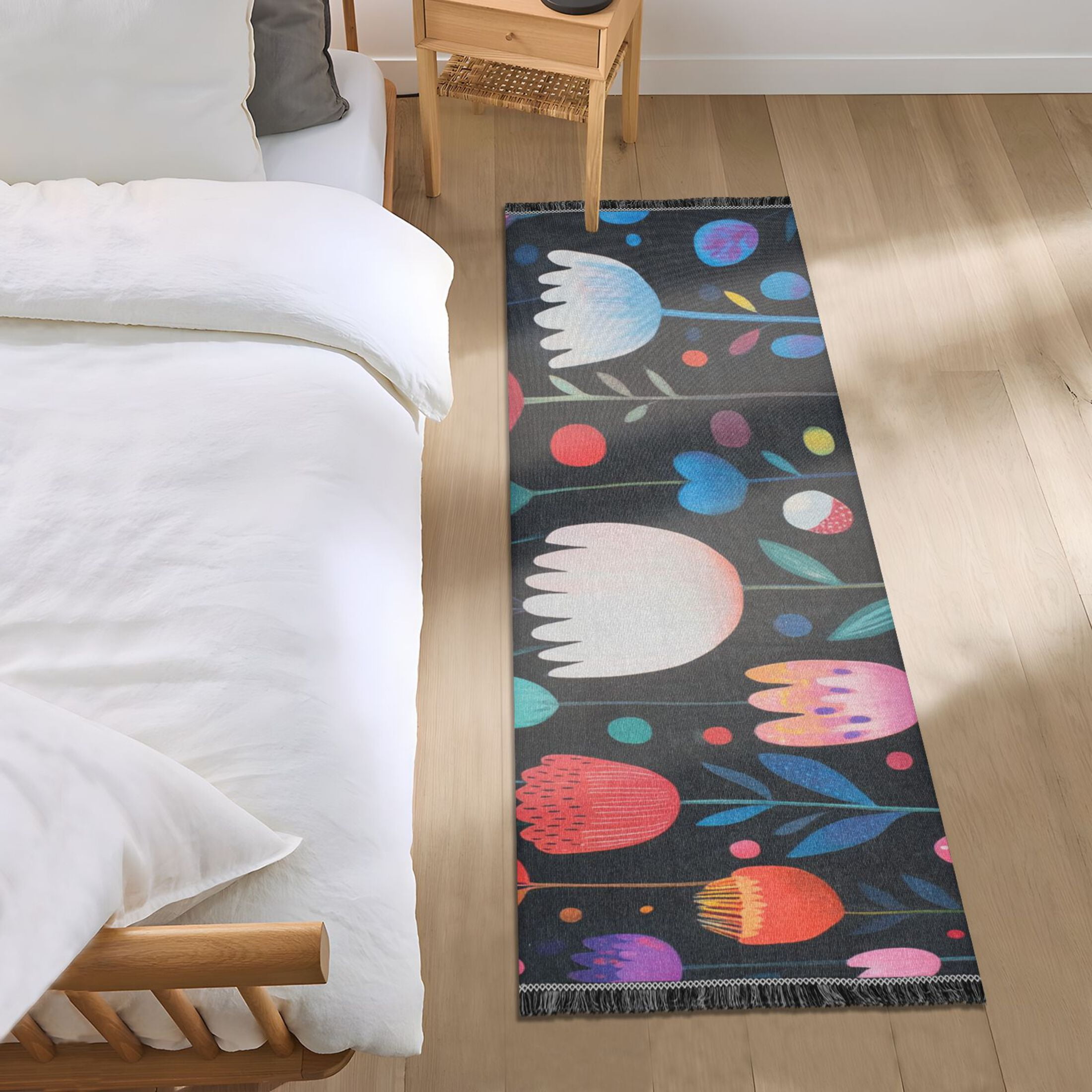 Bright Floral Design Bedroom Runner Rug 2'x 6' Non Slip Carpet Indoor ...