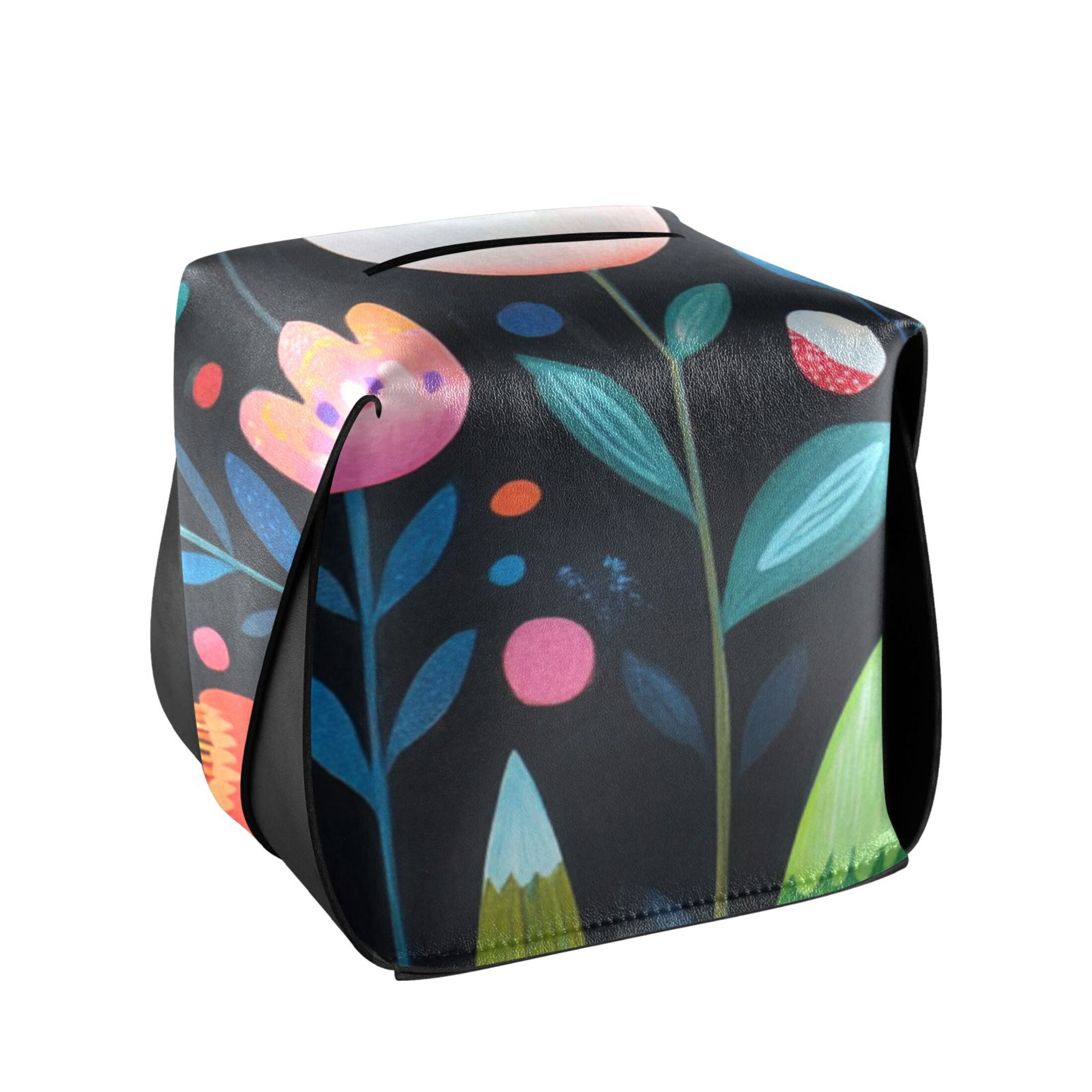 Bright Floral Design Tissue Box Cover Leather Square Rectangle Tissue ...
