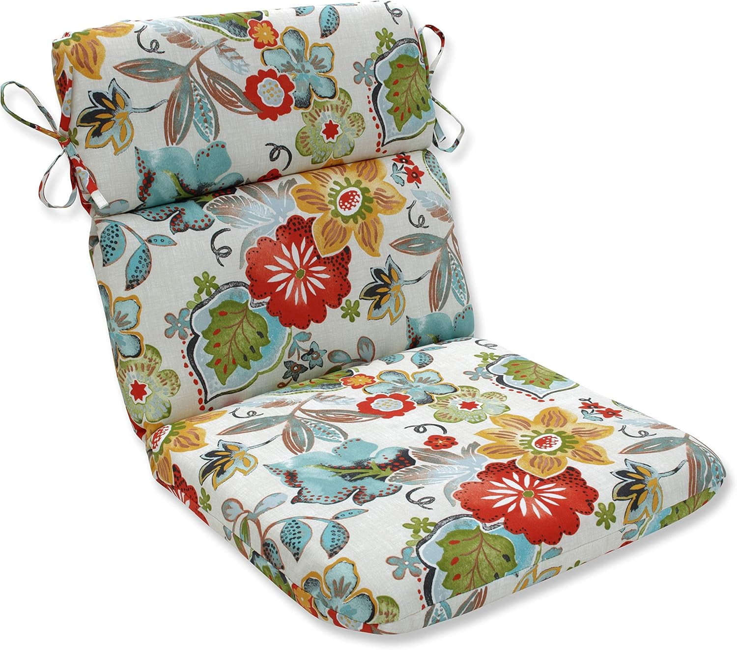 Bright Floral Indoor/Outdoor 1 Piece Split Back Chair Cushion with Ties ...