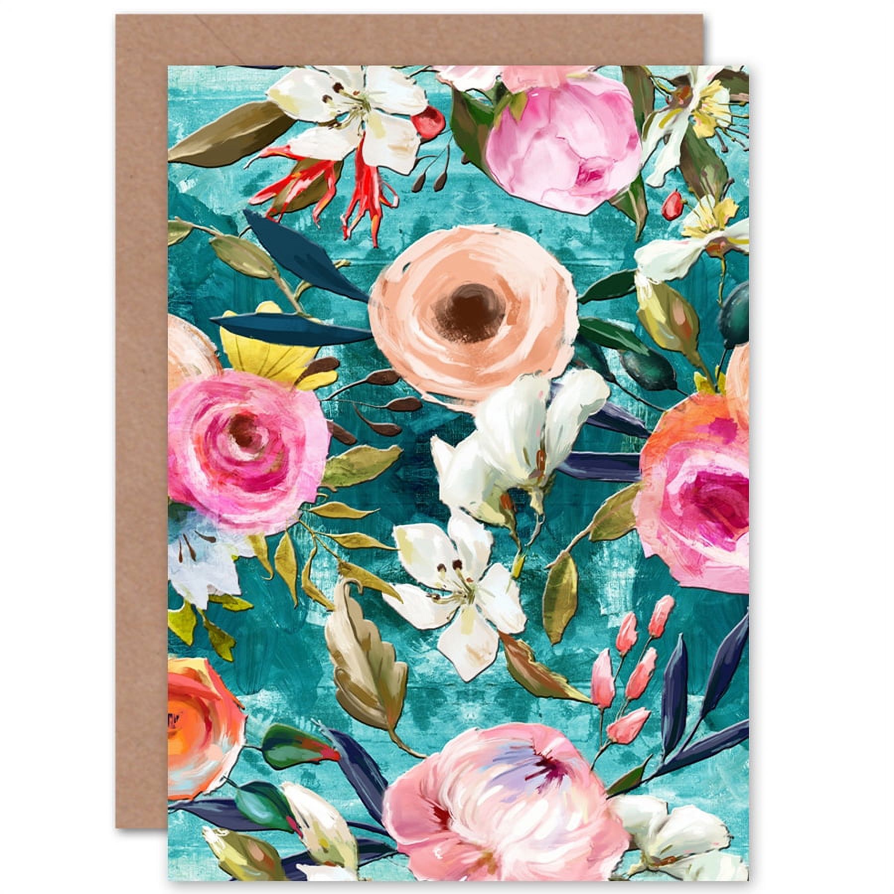 Bright Floral Pattern Greetings Card Plus Envelope Blank inside ...