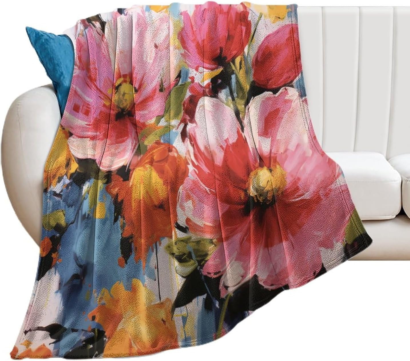Bright Floral Pink Rose Dorm Decor Colourful Decorative Blanket Flannel ...