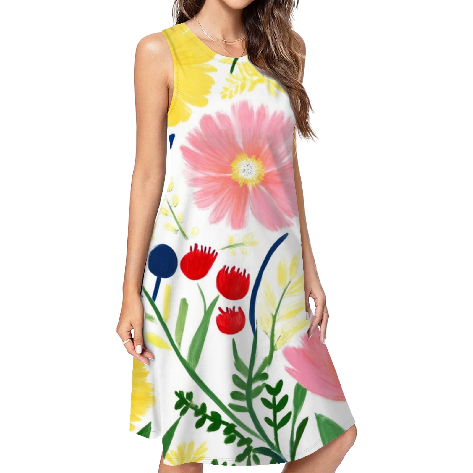 Bright Floral Summer Print Design Dress Loose Women'S Dress Beach ...