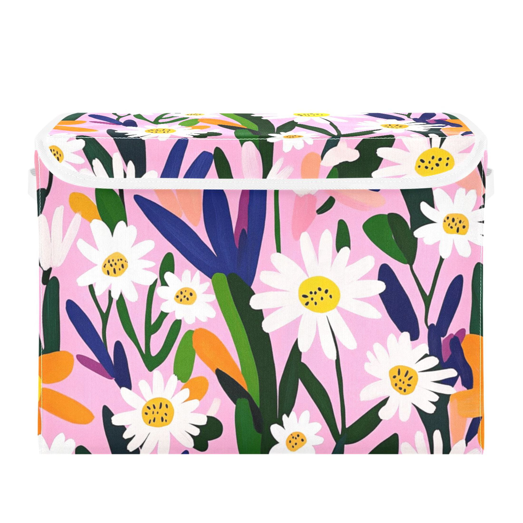 Bright Floral on Pink Large Storage Bins with Linen Collapsible Lid ...