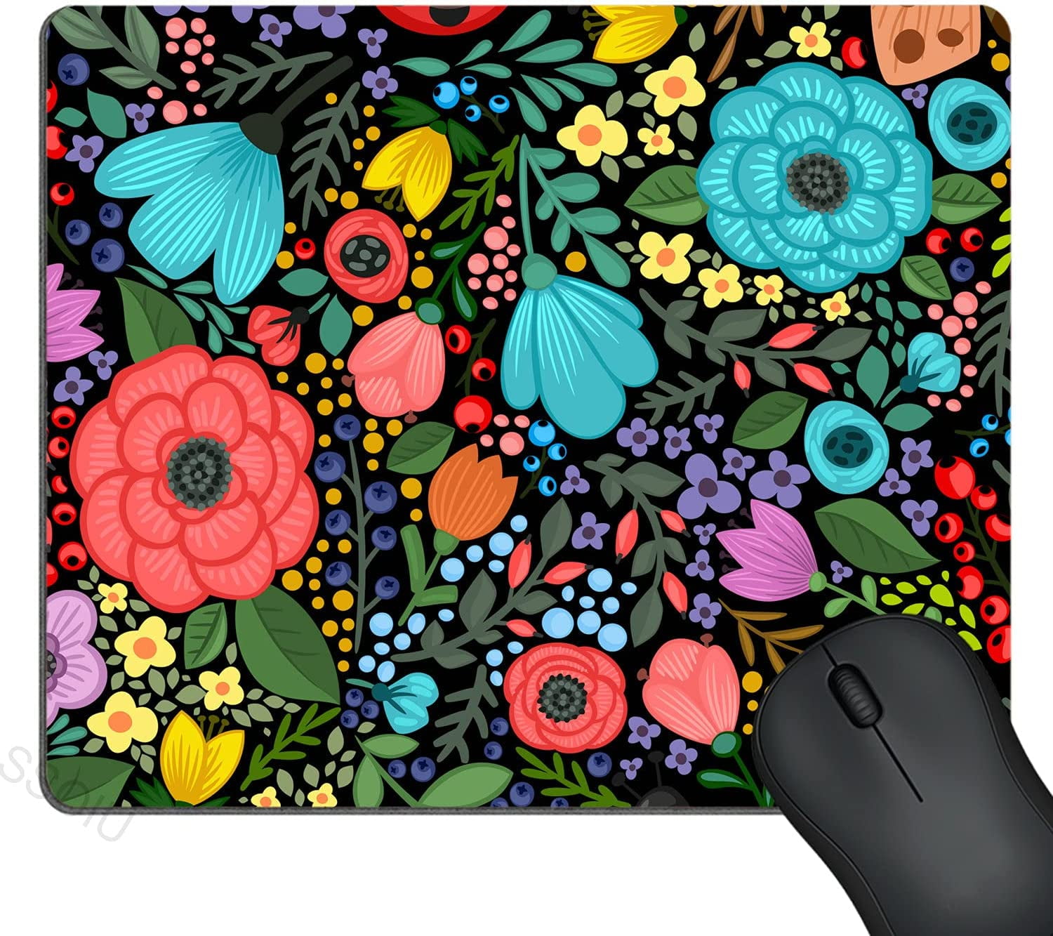 Bright Flower Pattern Print Mouse pad, Colorful Summer Plants and ...