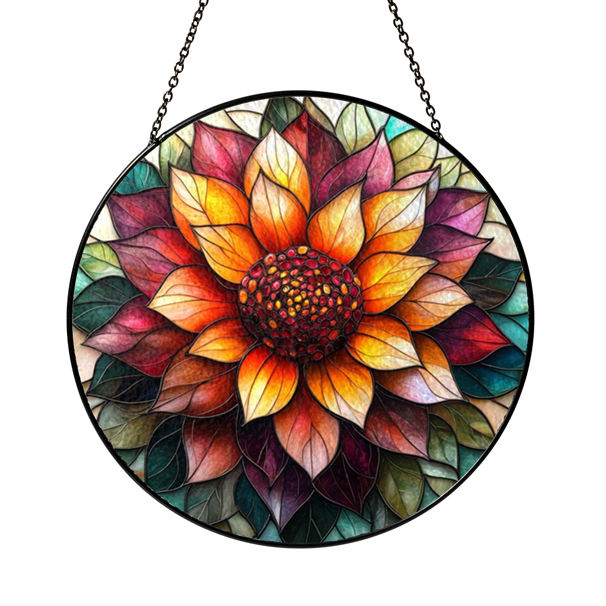 Bright Flower Pattern Round Suncatcher Window Hanging, Decorative ...