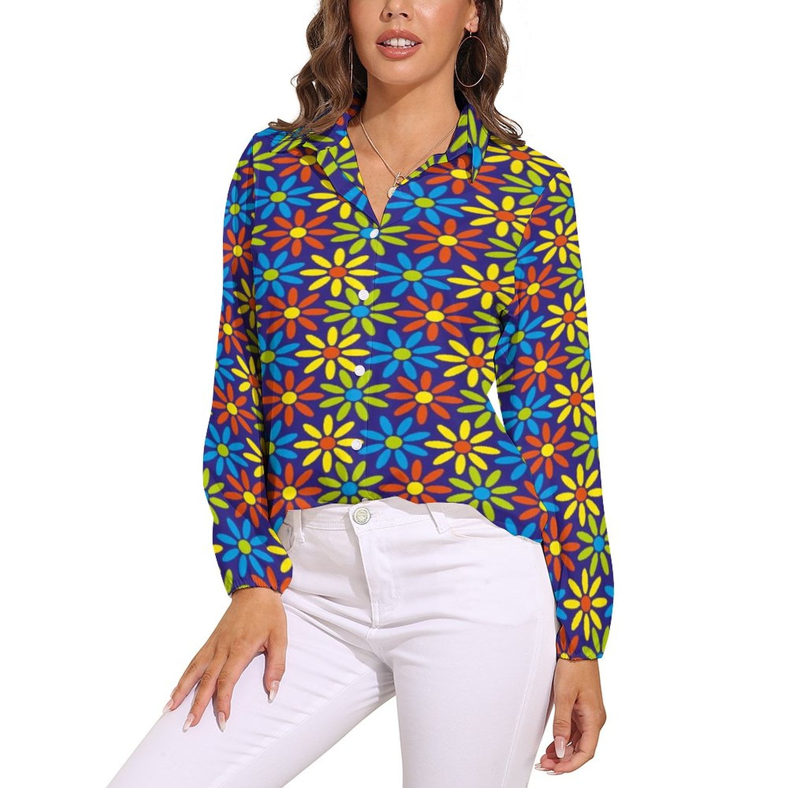 Bright Flower Power Blouse Retro Hippy Flowers Trendy Printed Blouses ...