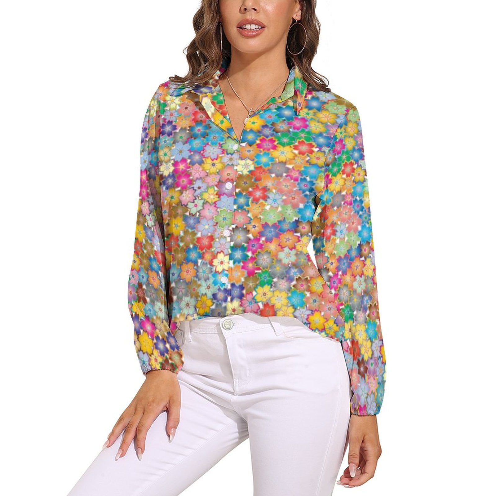 Bright Flower Power Blouse Retro Hippy Flowers Trendy Printed Blouses ...