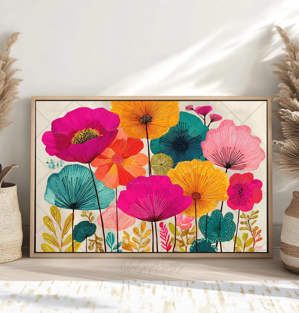 Bright Flowers Art Print, Modern Floral Botanical Art, Unframed Paper ...