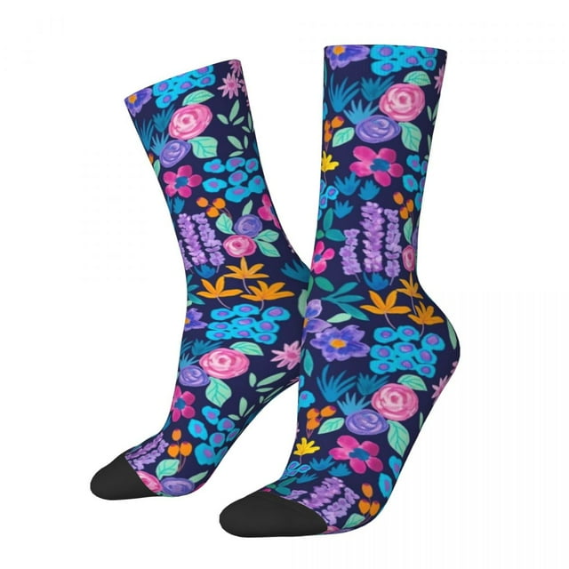 Bright Flowers Socks Autumn Vibrant Floral Pirnt Stockings Kawaii ...