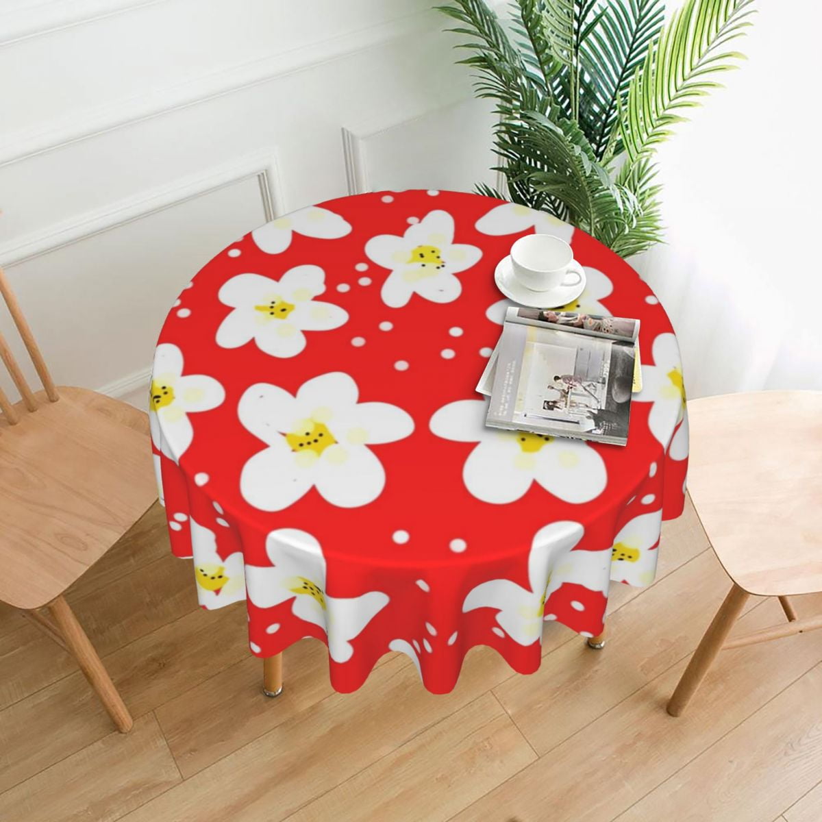 Bright Flowers Tablecloth Cute Floral Print Retro Round Table Cloth For ...