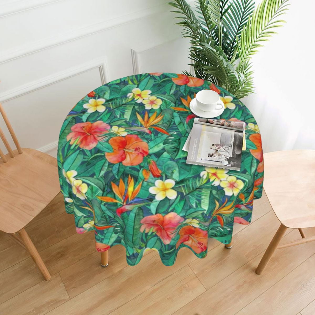 Bright Flowers Tablecloth Cute Floral Print Retro Round Table Cloth For ...