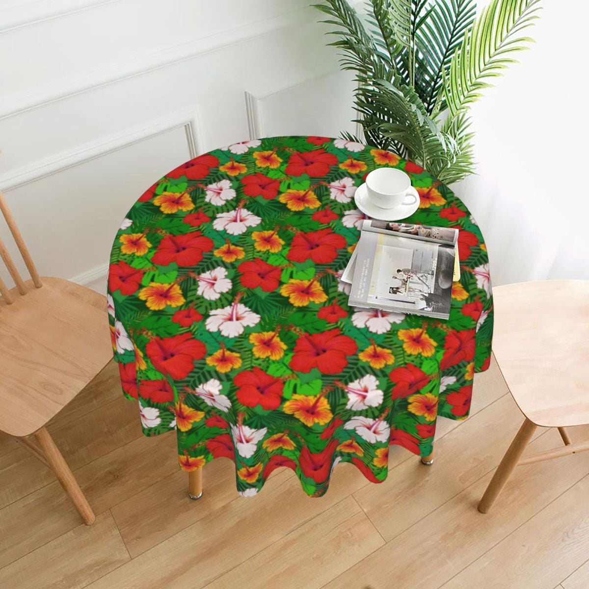 Bright Flowers Tablecloth Cute Floral Print Retro Round Table Cloth For ...