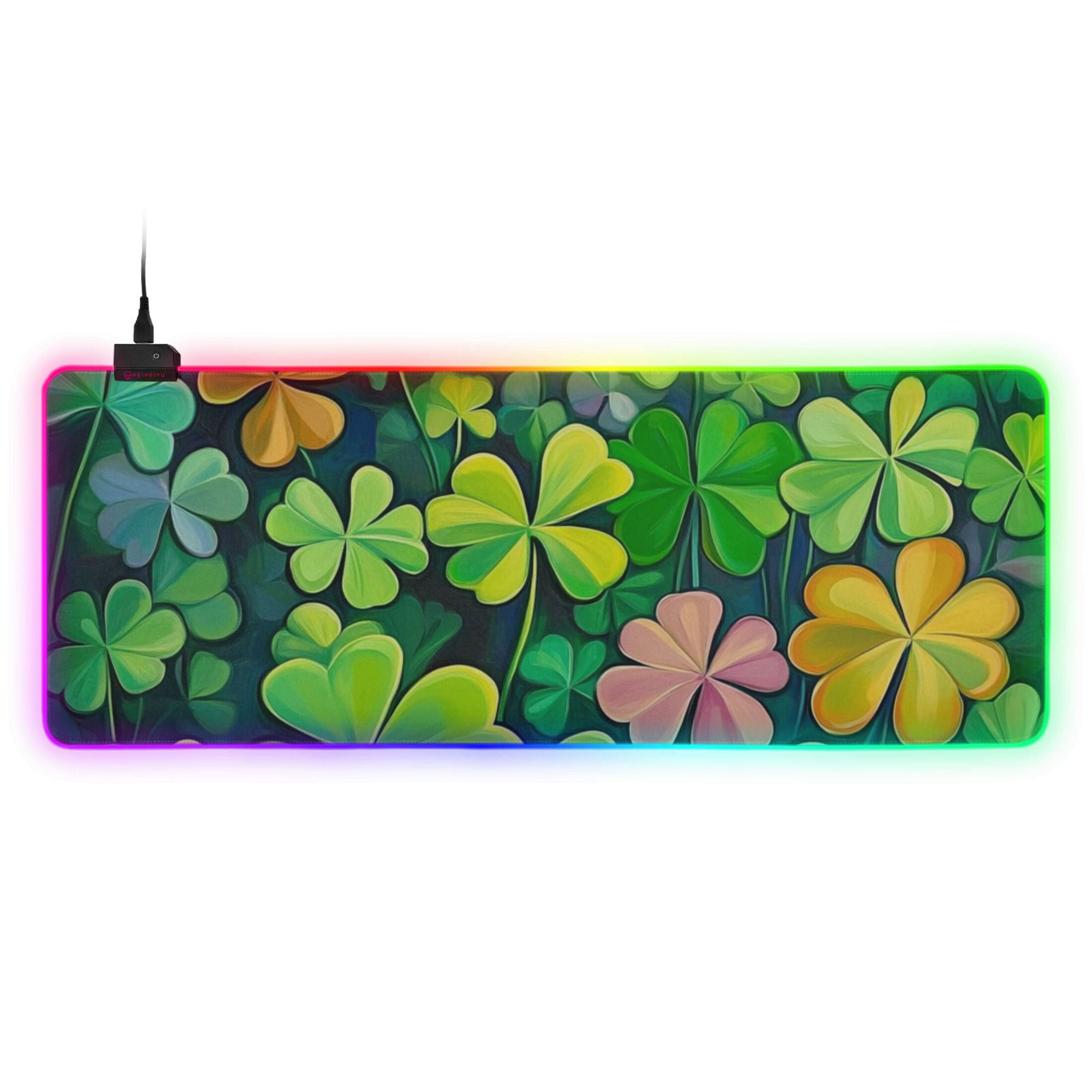 Bright Four Leaf Clover RGB Gaming Mouse Pad Large Keyboard Mat Rubber ...