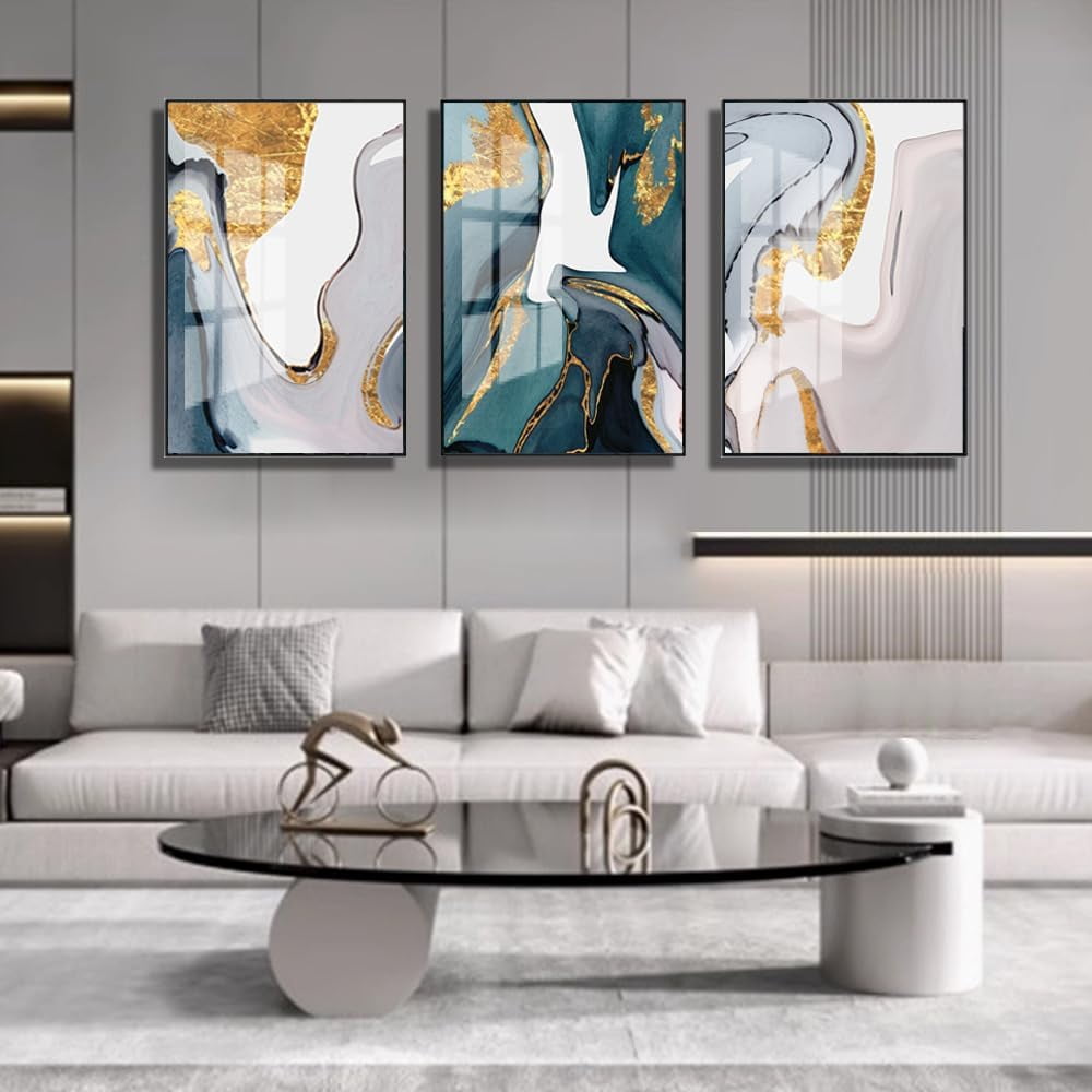 Bright Framed Wall Art Emerald Green and Gold Gray Modem Abstract ...