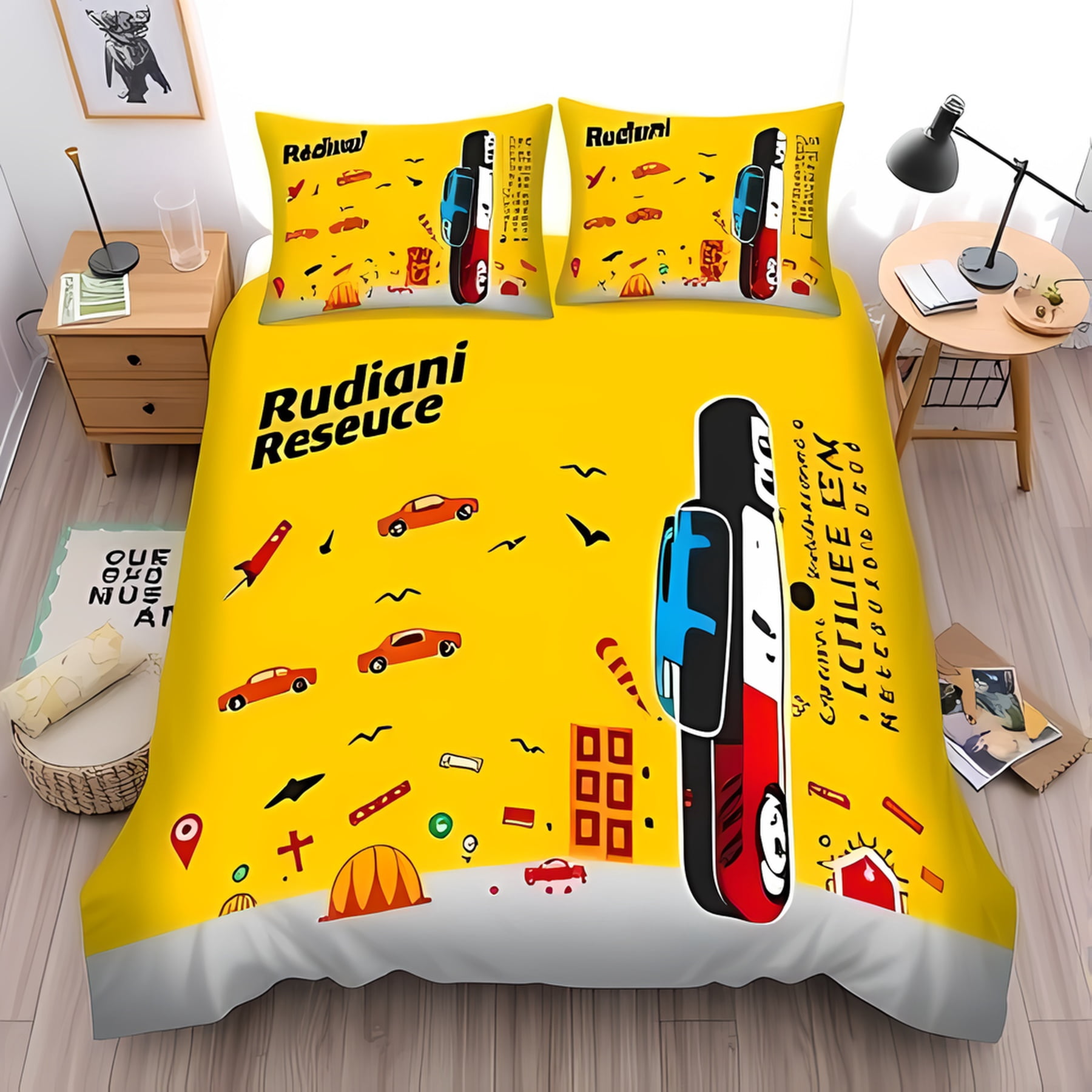 Bright & Fun 3-Piece Pillowcase and Duvet Cover Set - Cartoon Cars ...