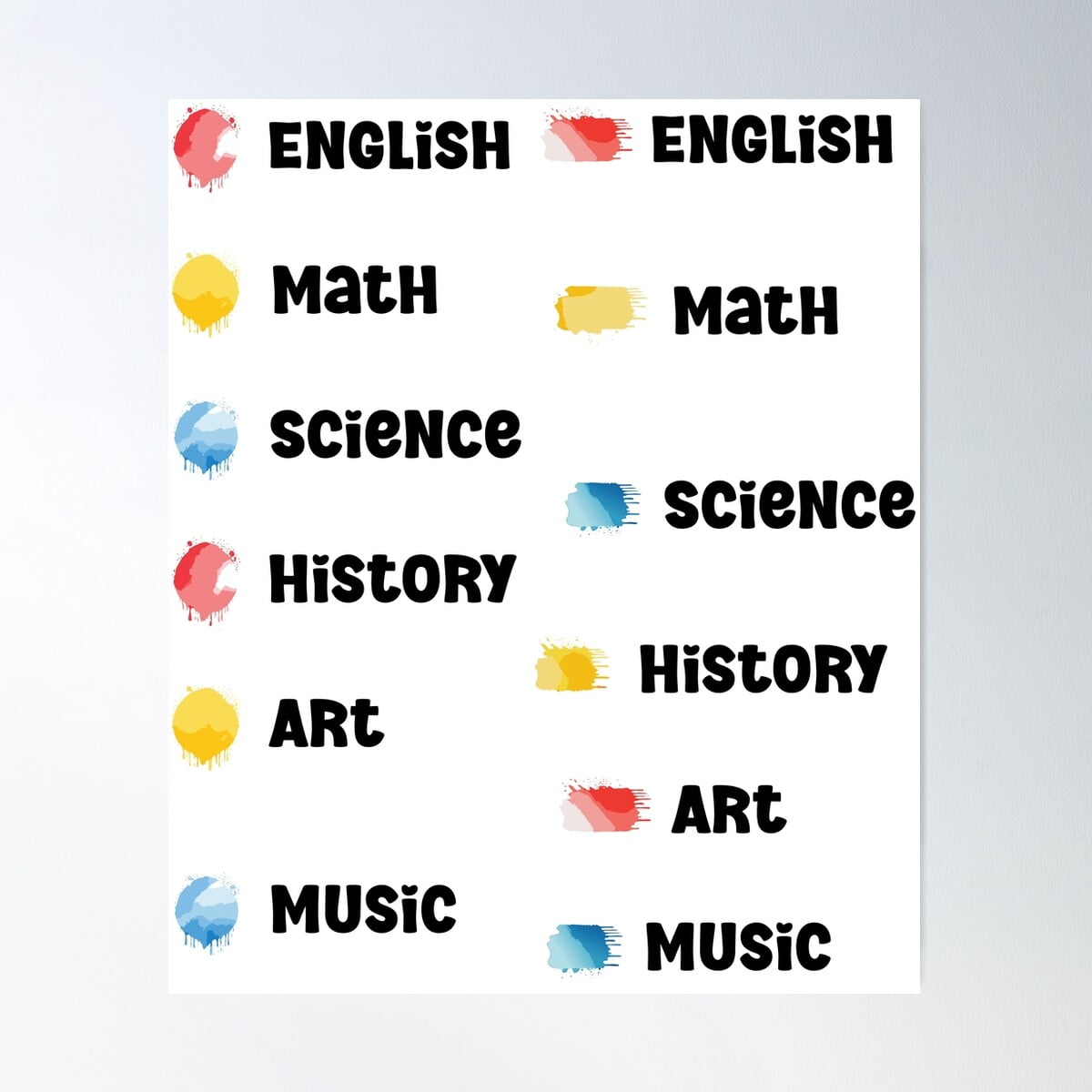 Bright & Fun School Subject Labels Sticker Pack Poster Wall Art, Modern ...
