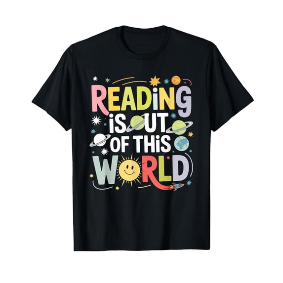 Bright Fun Space Design T-Shirt Promoting Reading with Colorful Planets ...