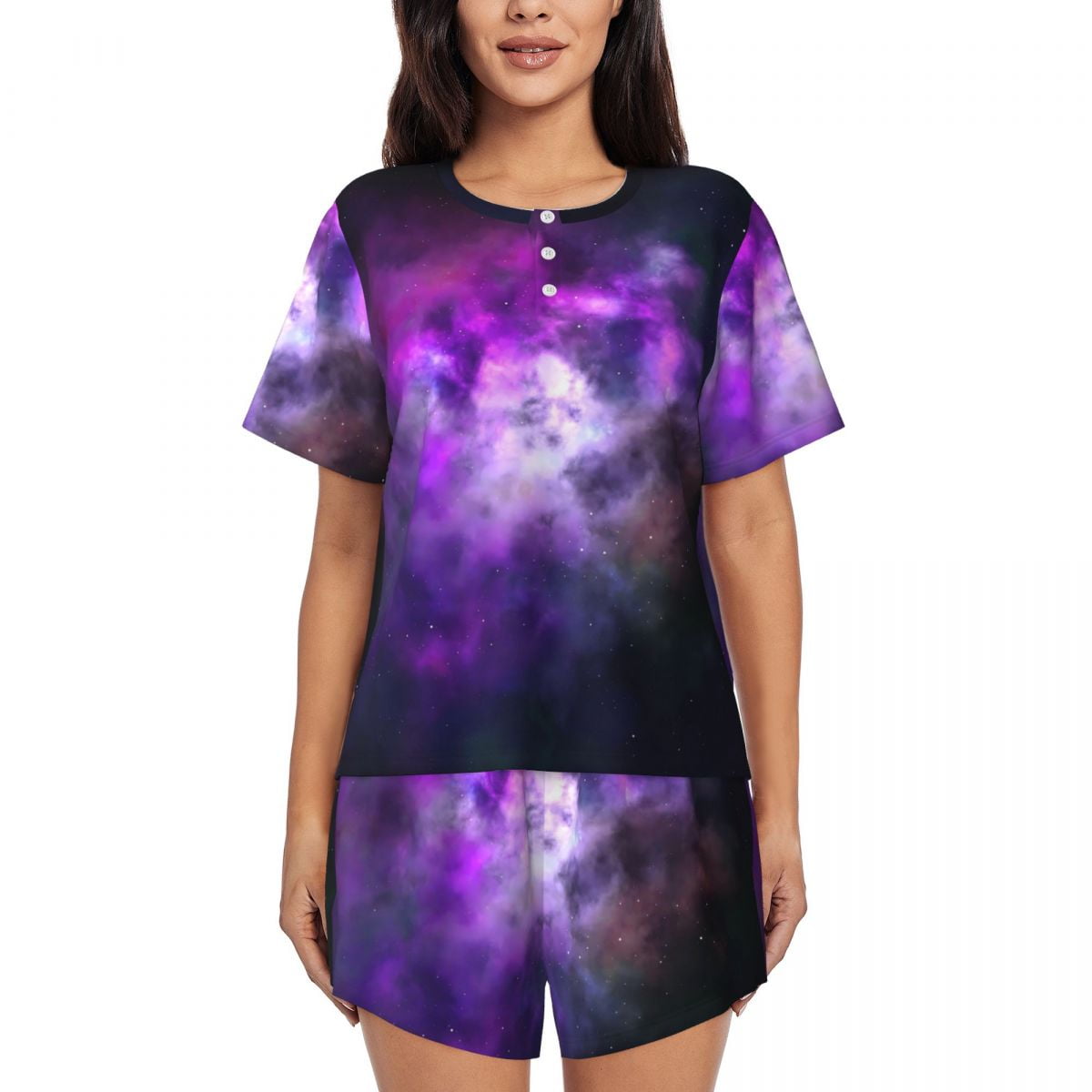 Bright Galaxy Pajamas Women Starry Sky Vintage Nightwear Summer Short ...