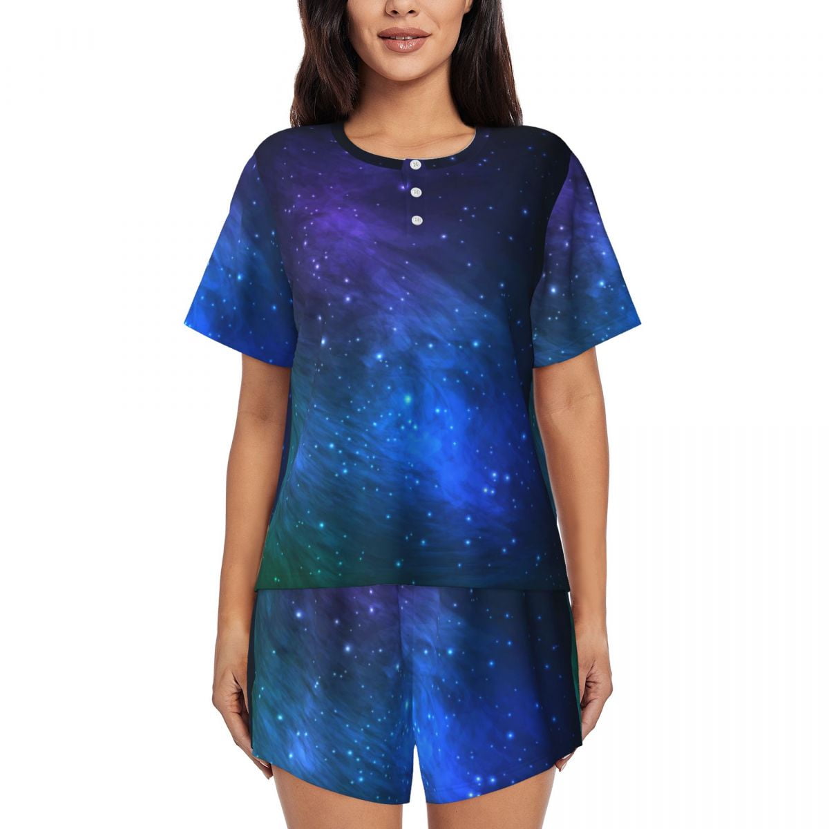 Bright Galaxy Pajamas Women Starry Sky Vintage Nightwear Summer Short ...