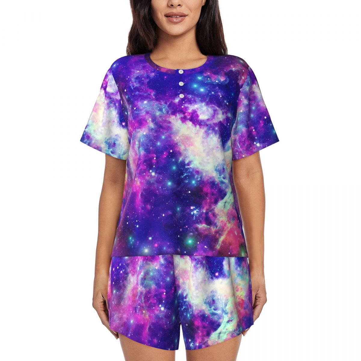 Bright Galaxy Pajamas Women Starry Sky Vintage Nightwear Summer Short ...