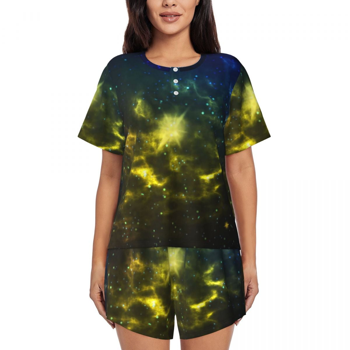 Bright Galaxy Pajamas Women Starry Sky Vintage Nightwear Summer Short ...