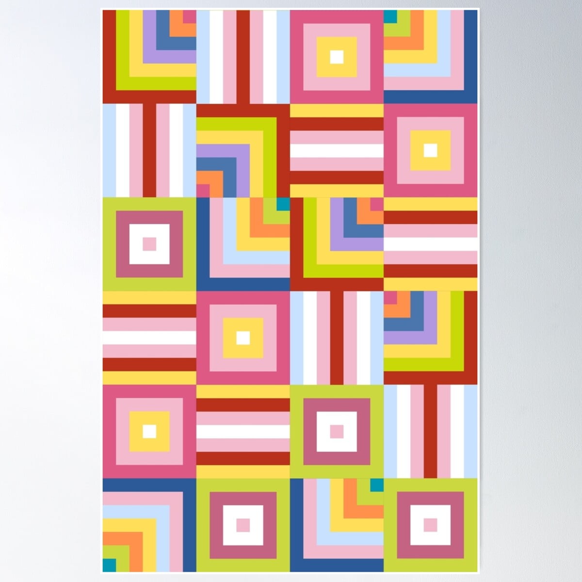Bright Geometric Cheater Quilt Poster Wall Art, Modern Wall Decor For ...