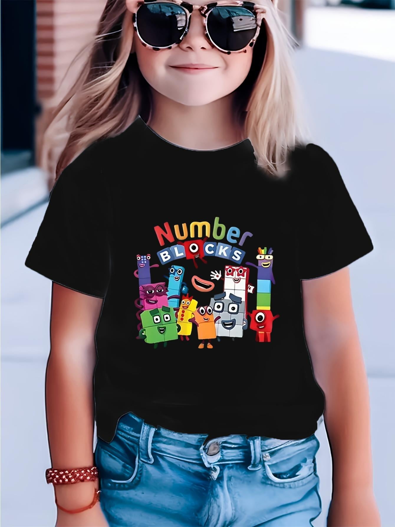 Bright Girls' Summer Knit T-Shirt - Colorful Number Blocks Cartoon ...