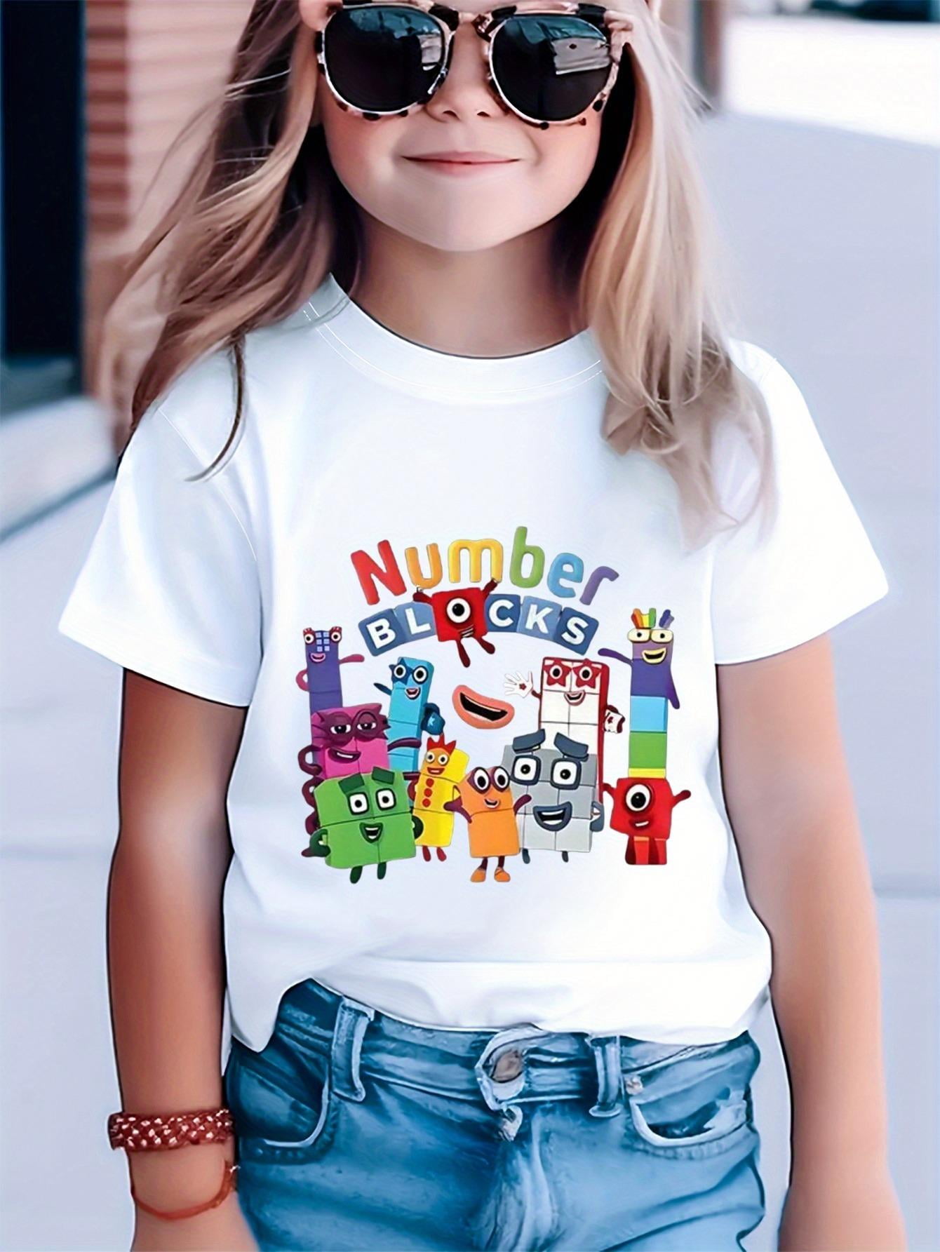 Bright Girls' Summer Knit T-Shirt - Colorful Number Blocks Cartoon ...