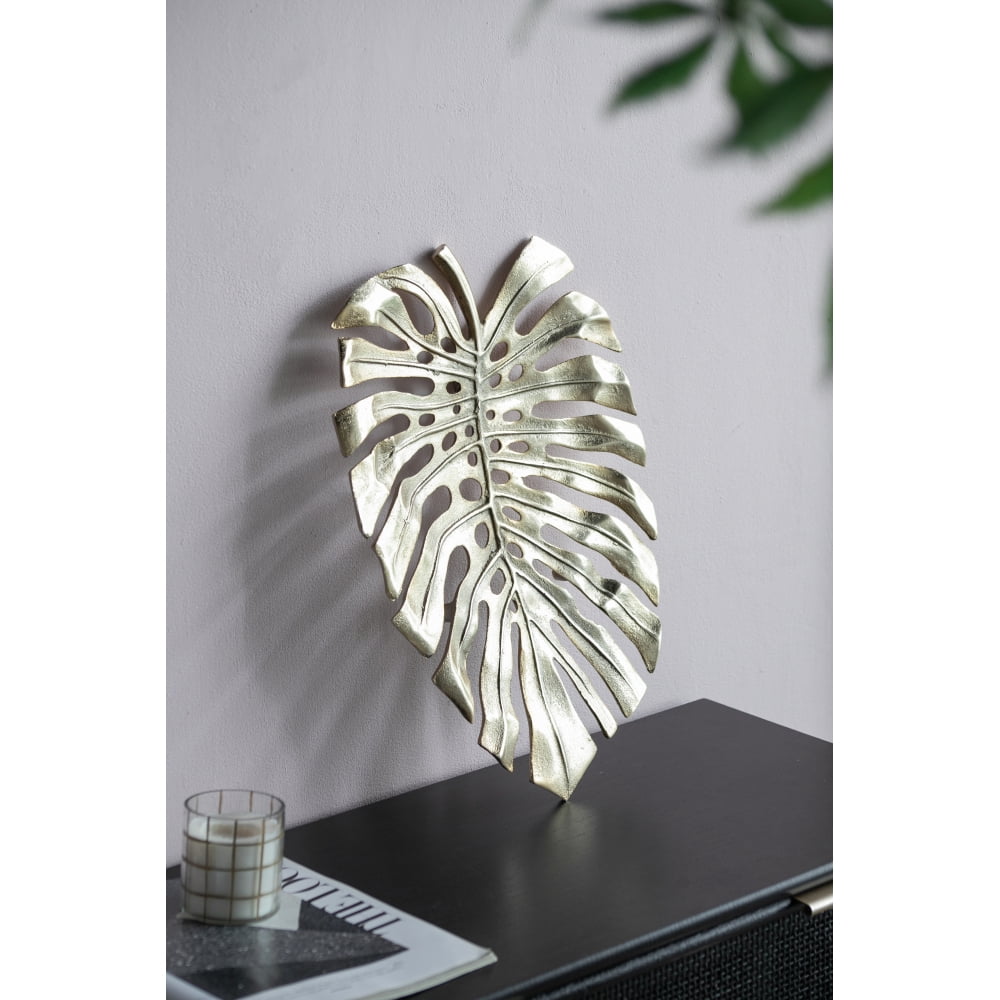 Bright Gold Aluminum Monstera Leaf Wall Decor 24.8x17.3x2 Inch Modern ...