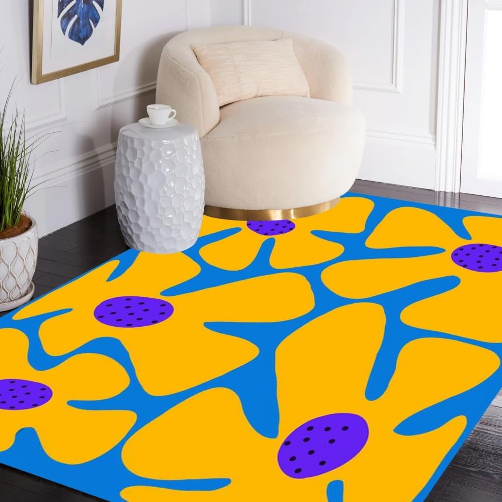 Bright Gold Blue Purple Floral Pattern Area Rug For Livingroom Bedroom ...