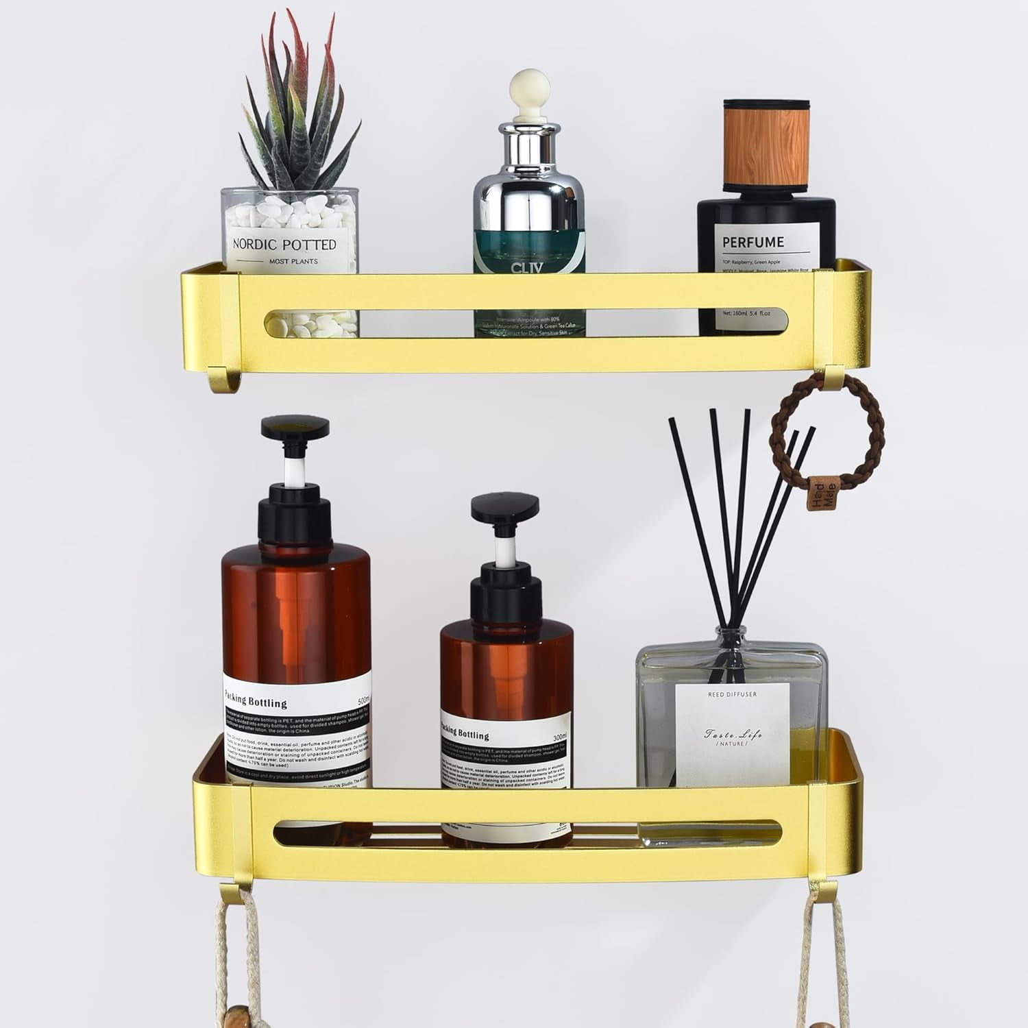Bright Gold Shower Caddy, Bathroom Shelves Wall Mounted, Metal Shower ...