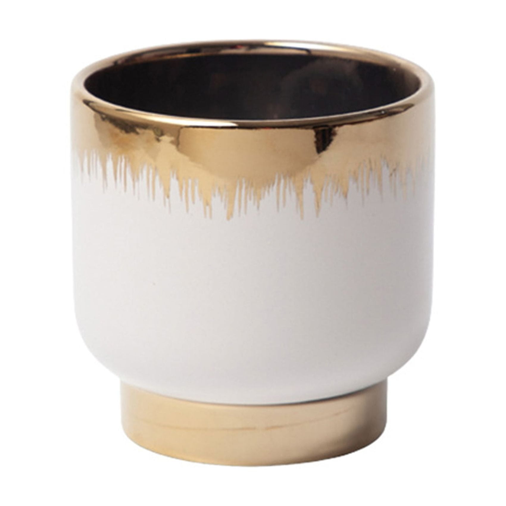 Bright Gold White Two-Toned Ceramic Flower Pots Planters with Drainage ...