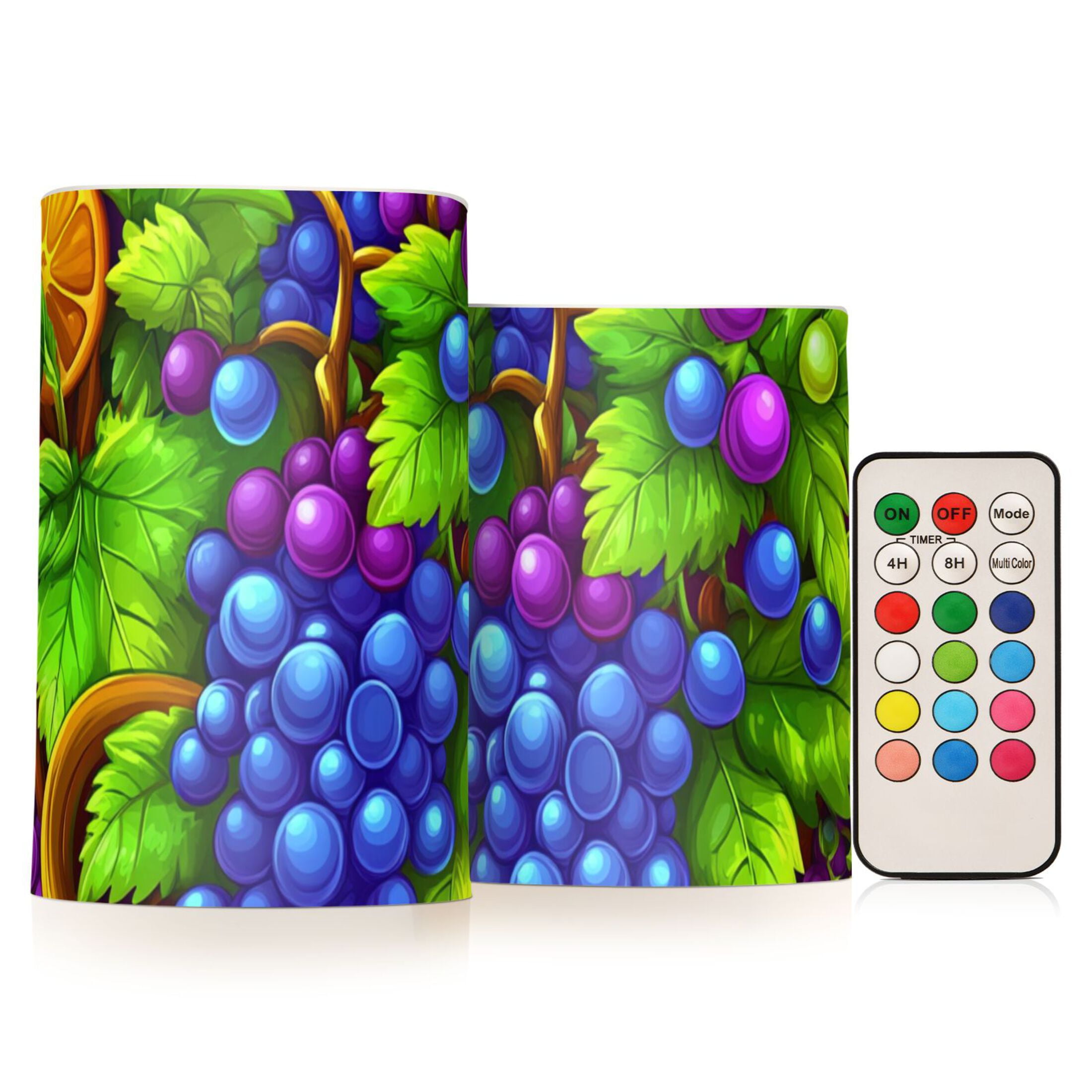 Bright Grapes and Oranges Flickering Flameless Candles Battery Operated with Remote Timer LED ...