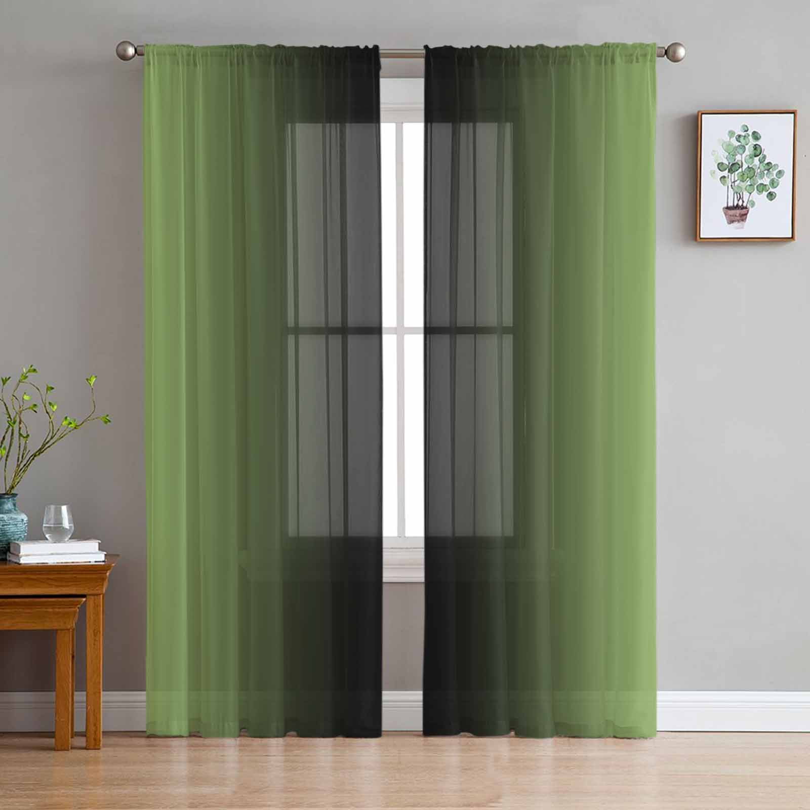 Bright Green And Black Gradient Sheer Curtains for Living Room Bedroom ...