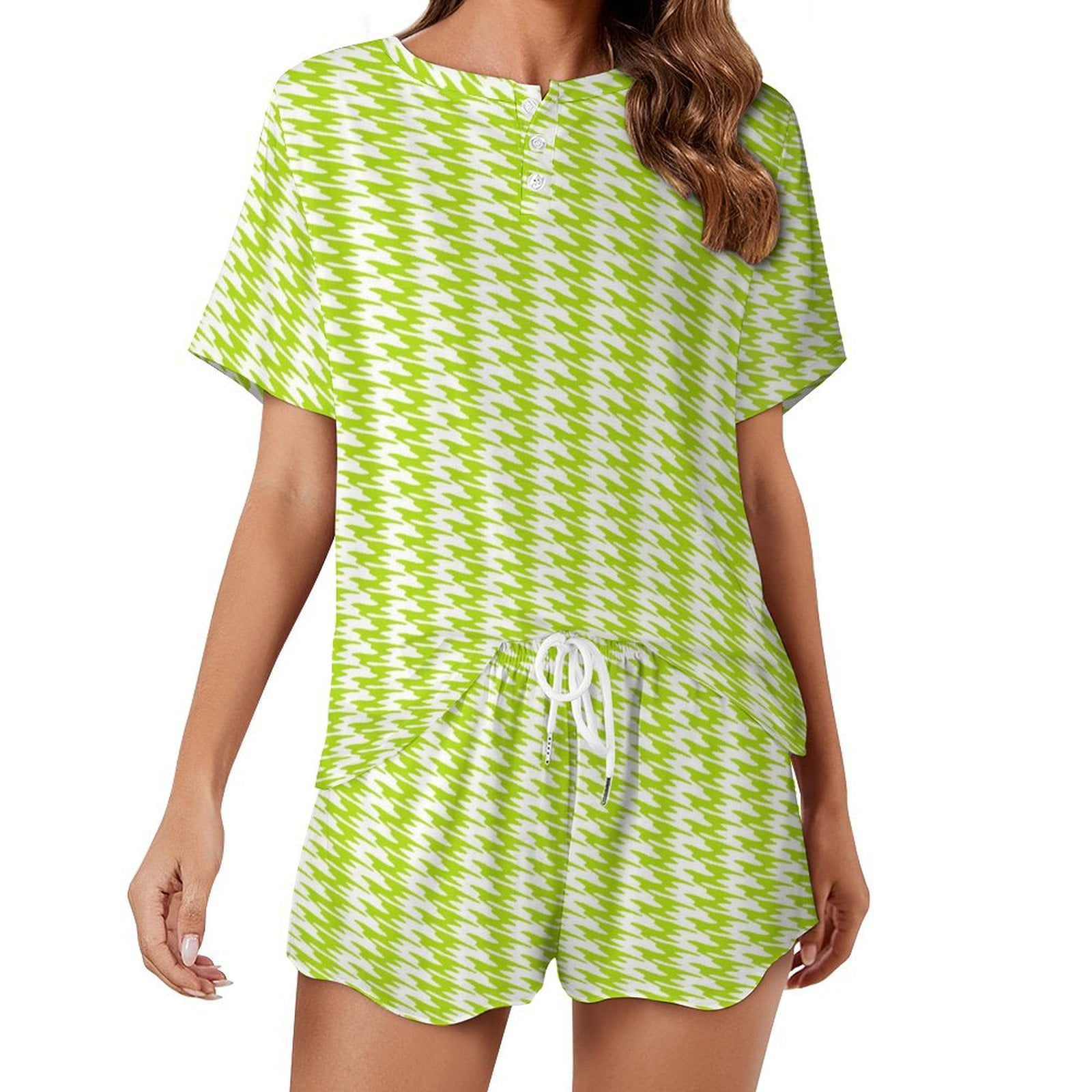 Bright Green And White Ripple Women's Loungewear Set 2 Piece Casual ...