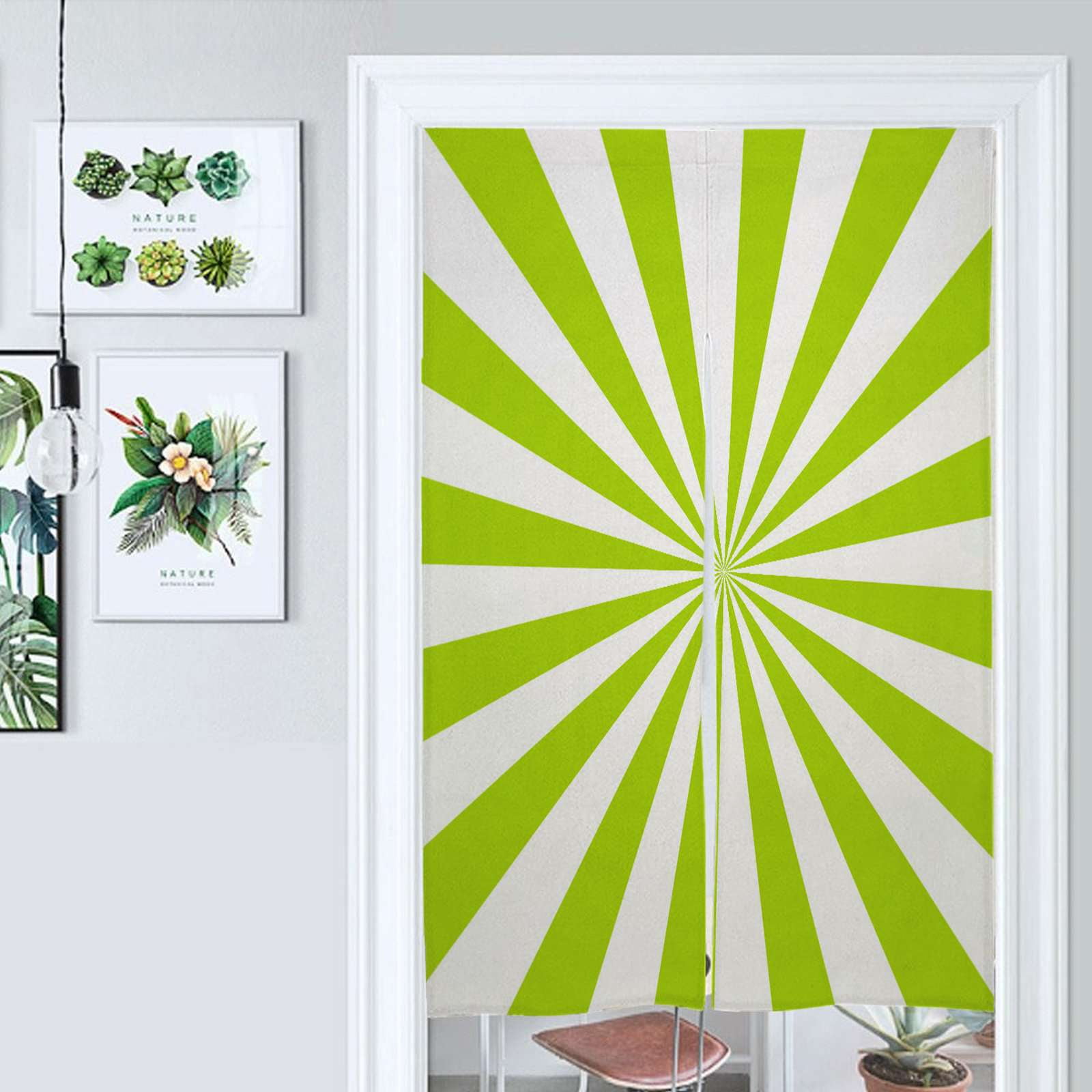 Bright Green And White Sunburst Door Curtain Nordic Living Room ...