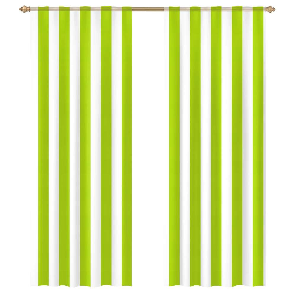 Bright Green And White Vertical Modern Tulle Window Curtains for Living ...