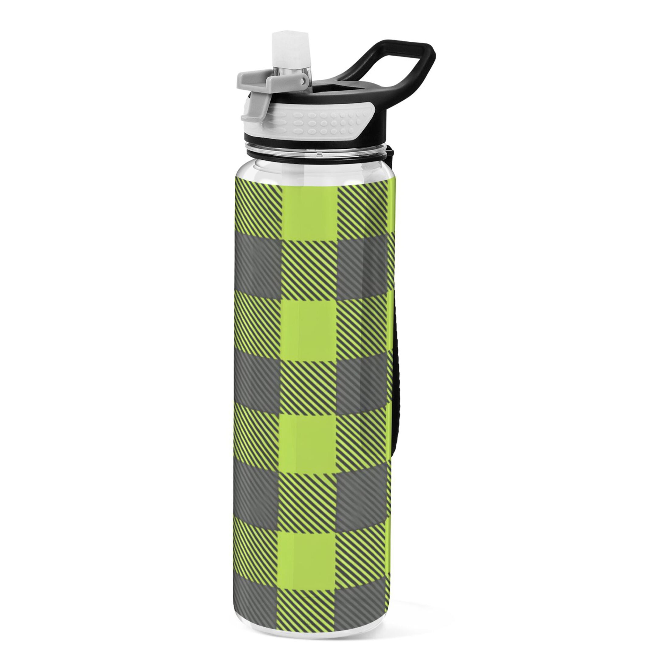 Bright Green Grid Pattern Sport Water Bottle Tritan with Straw 1000ml ...