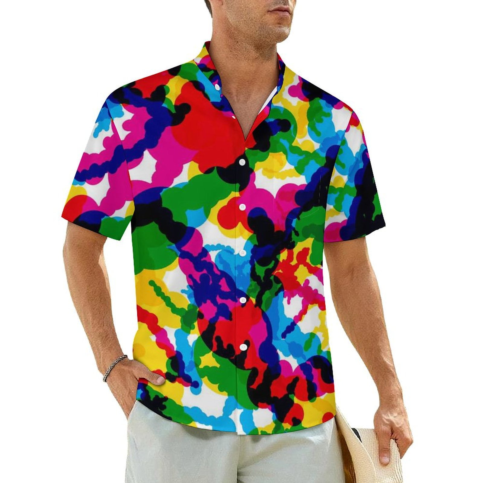 Bright Hawaiian Shirt Man Vacation Unique Colorful Swirl Casual Shirts ...