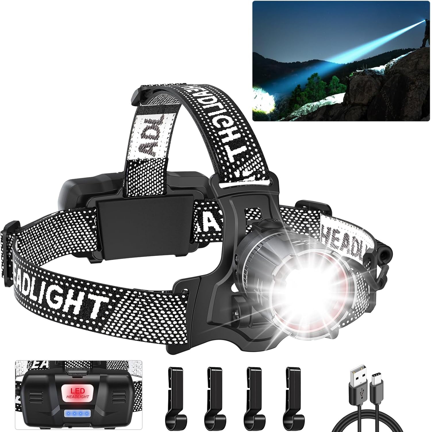 Bright Headlamp, High Lumen Lamp with Motion Sensor, 5 Modes, IPX5 , 90 ...